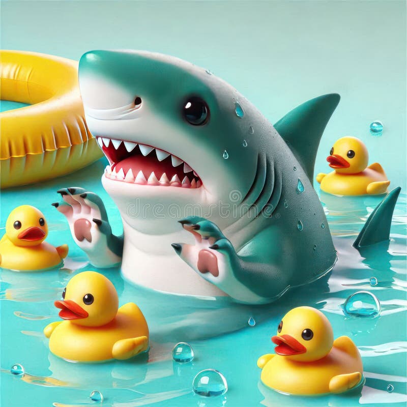 Shark in a Pool with Ducks. Stock Photo - Image of cute, cartoon: 351193118