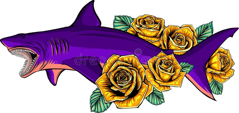 Shark with Red Rose Flower Vector Illustration Stock Vector ...