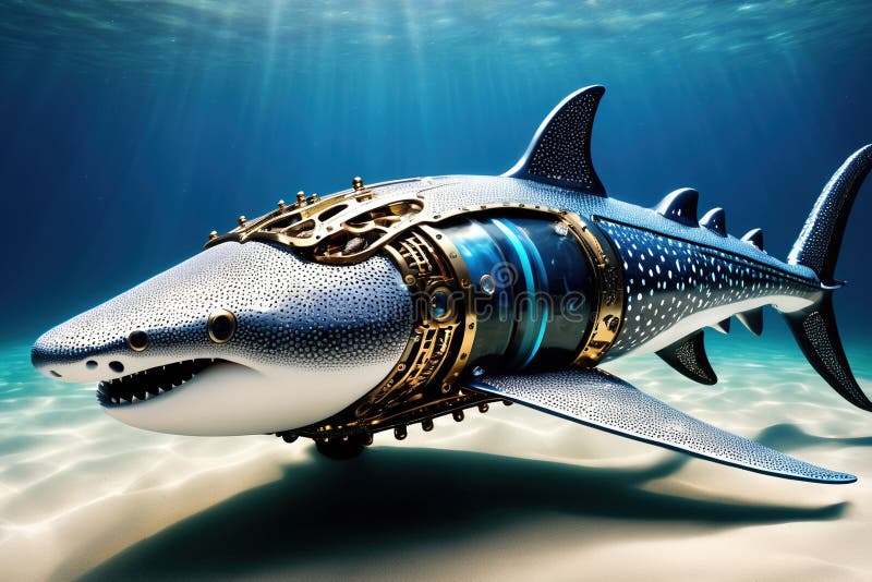 Shark robot underwater. stock illustration. Illustration of machine ...