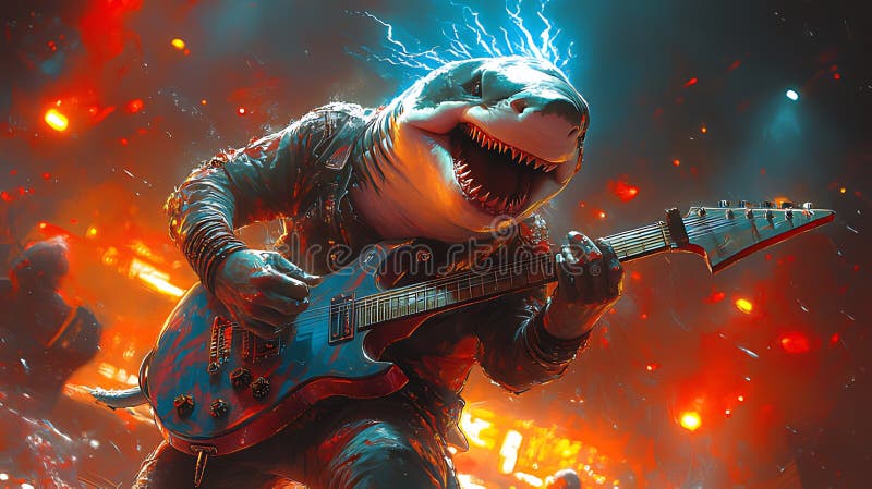 Shark Rocker Playing Guitar on Stage, Concert Stock Illustration ...