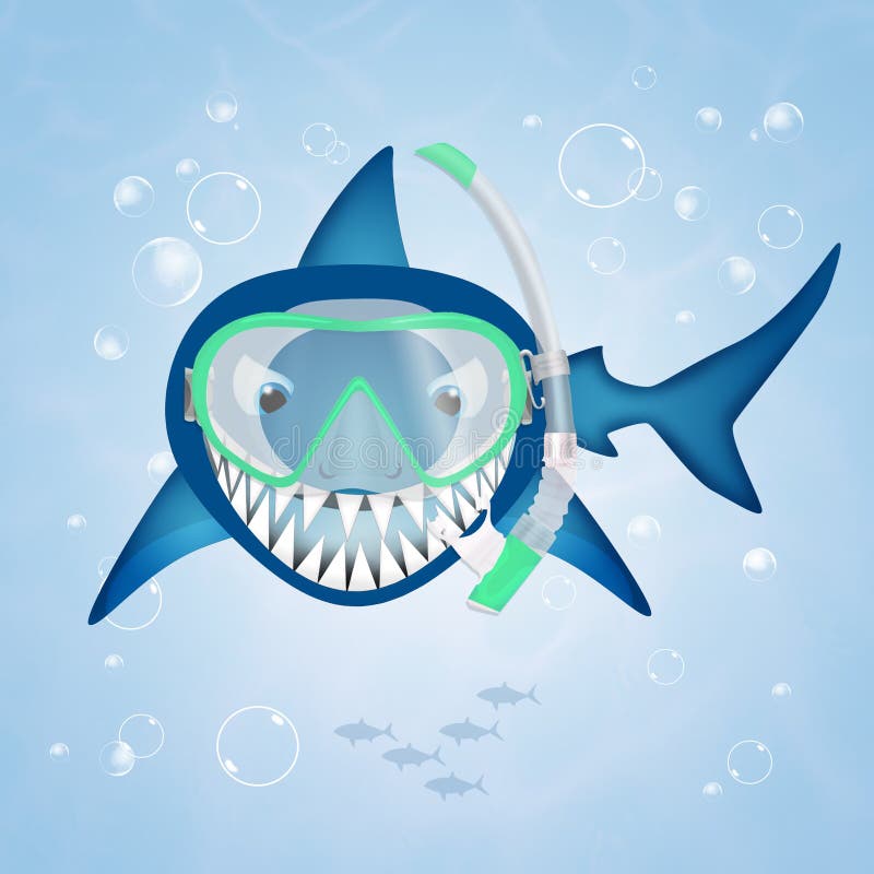Shark with scuba mask stock illustration. Illustration of shark - 92508169