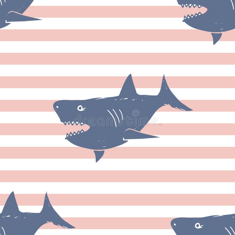 Shark Seamless Pattern, Hand Drawn Sketched Doodle Shark, Vector ...