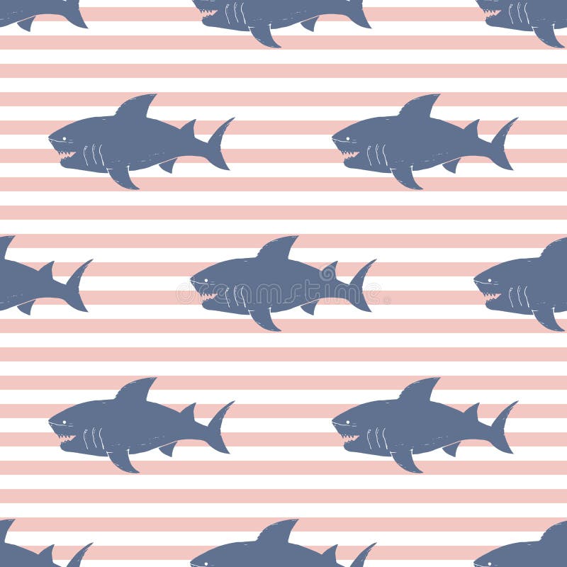 Shark Seamless Pattern, Hand Drawn Sketched Doodle Shark, Vector ...