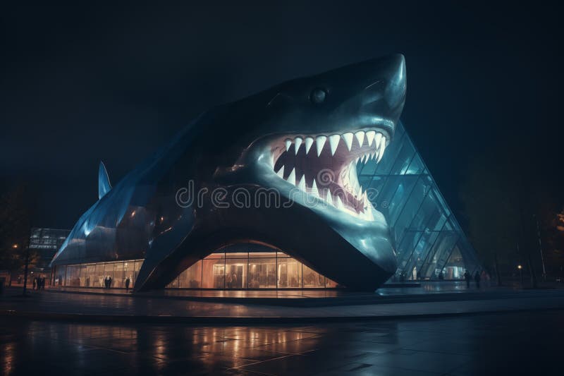 Shark Shape Illuminated Building at Night Illustration Stock ...