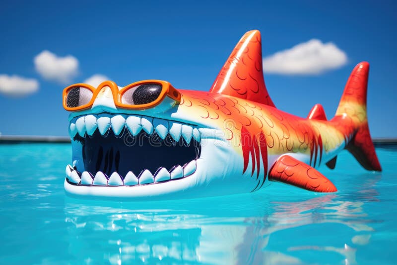 A Shark-shaped Float with Sunglasses in a Pool Stock Image - Image of ...