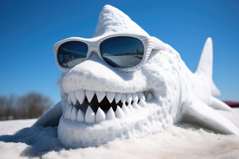 A Shark-shaped Snow Sculpture Wearing Sunglasses Stock Image - Image of ...