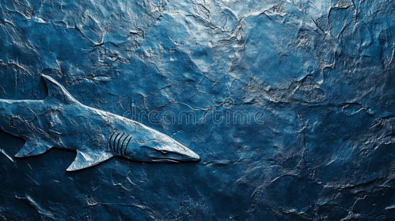 Shark Silhouette Etched into Blue Stone Stock Illustration ...
