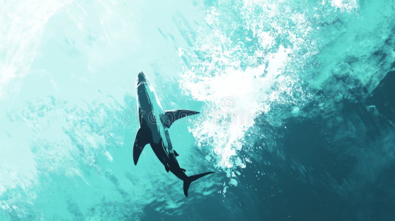 Shark Silhouette in Teal Ocean Water Stock Illustration - Illustration ...