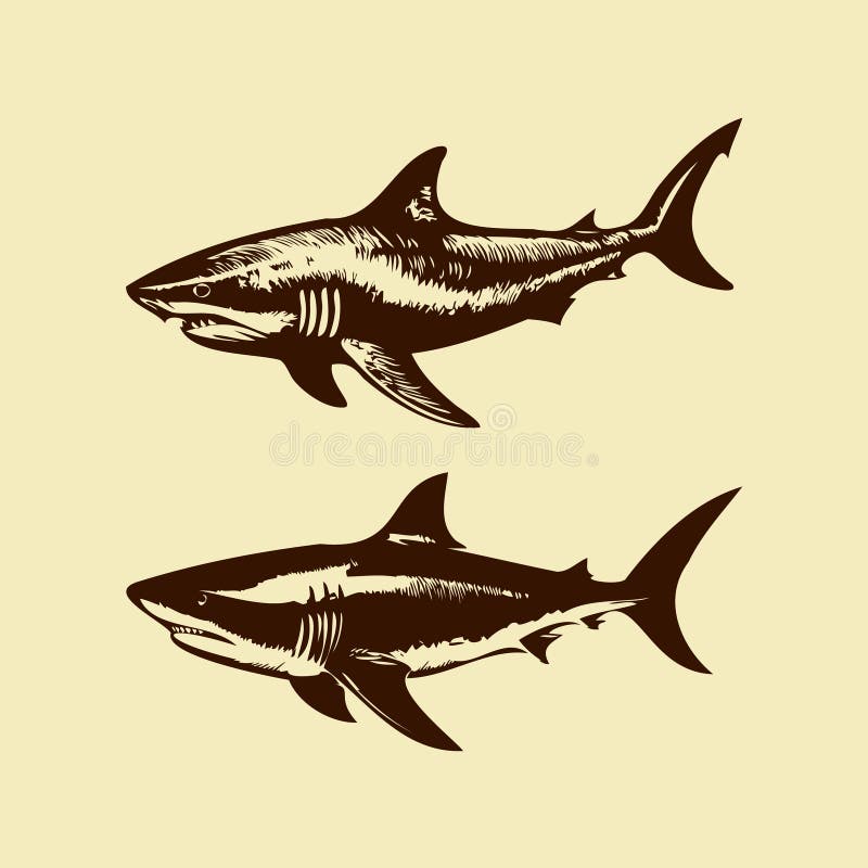 Shark Silhouettes Icon Set Swimming Various Poses and Orientations ...