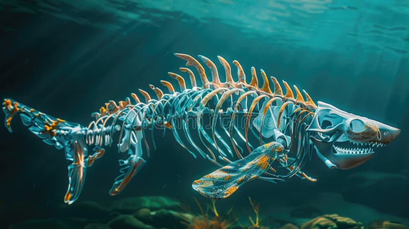 Shark Skeleton Swimming Underwater in a Sea Stock Illustration ...