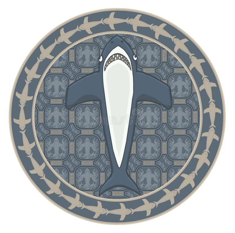 Shark in a Stylized Greek Style Circle Stock Vector - Illustration of ...
