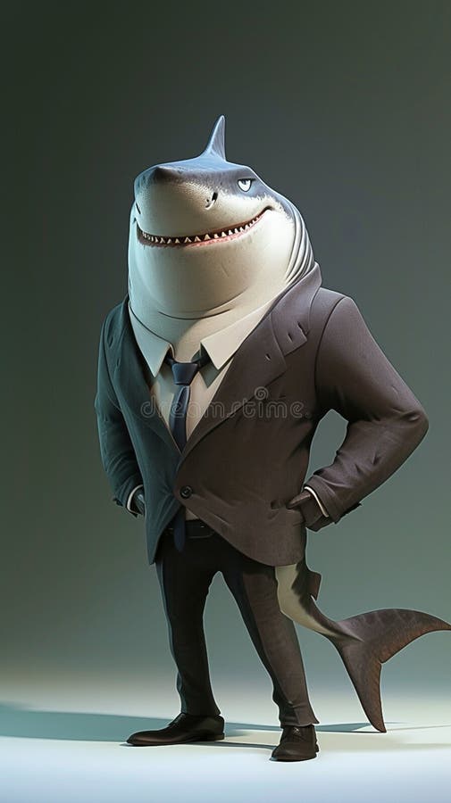 Shark in a Suit and Tie Standing Next To a Man Stock Illustration ...