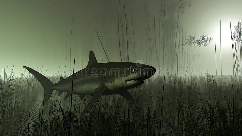 Shark in the Swamp at Night. 3D Render of Shark Stock Illustration ...