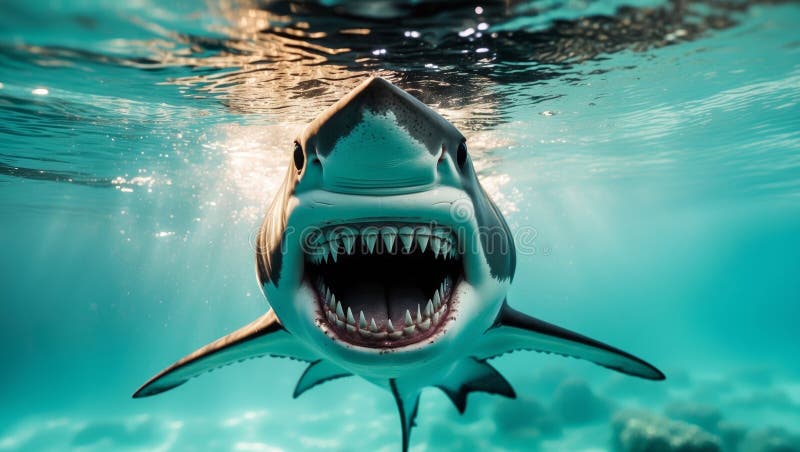 A Shark is Swimming in the Ocean with Its Mouth Wide Open Stock Photo ...