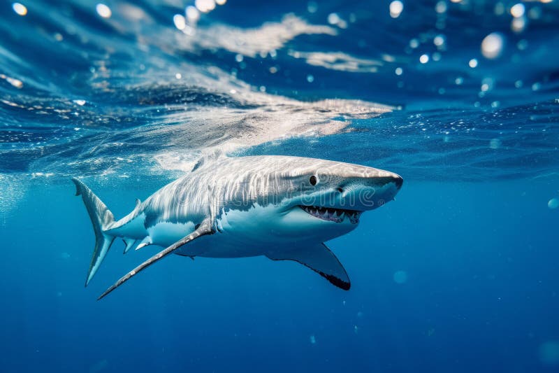 Shark Swimming Underwater in Sea Stock Photo - Image of diving, blue ...