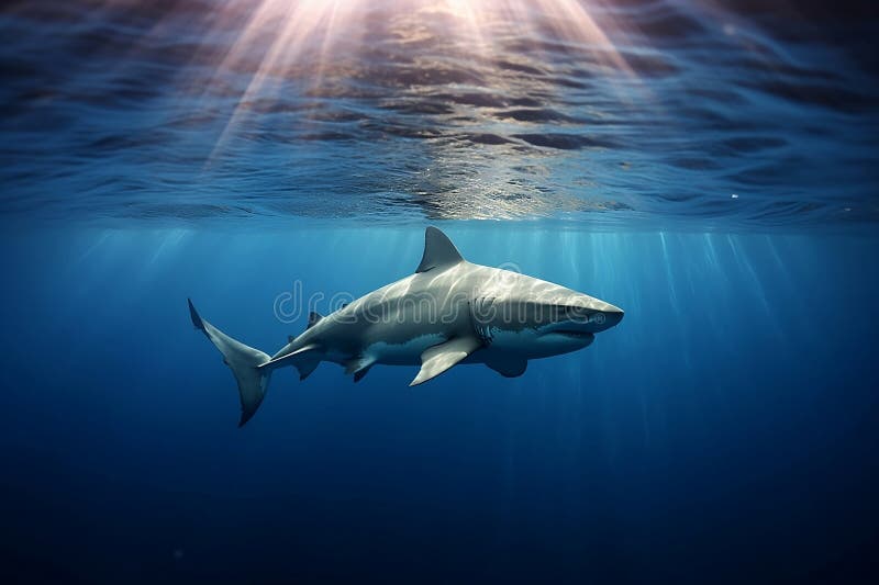 The Shark is Swimming in the Water. Refraction of Sunlight Stock ...