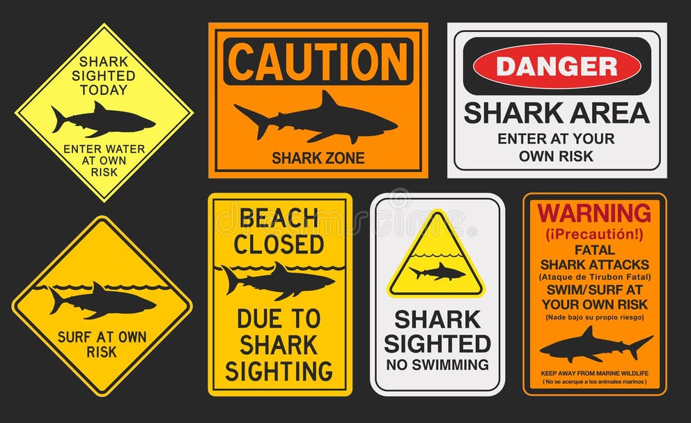 Shark warning signs stock vector. Illustration of vector - 69713367