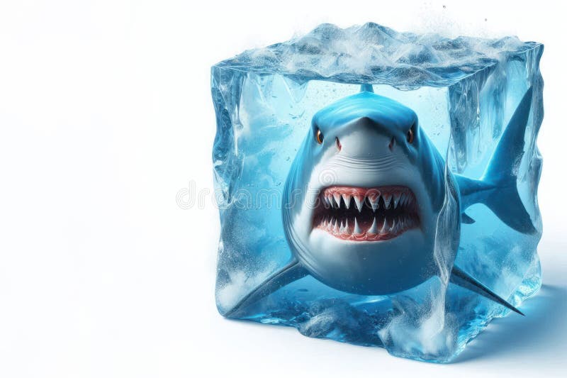 The Shark Was Stuck in the Ice Cube with an Aggressive Expression ...