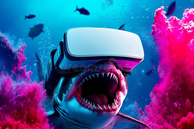 A Shark Wearing a Virtual Reality Headset in the Ocean Stock Photo ...