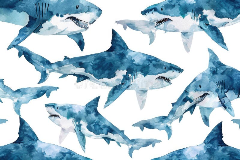 Sharks Cartoon Pattern Design. Ai Generated Stock Image - Image of ...