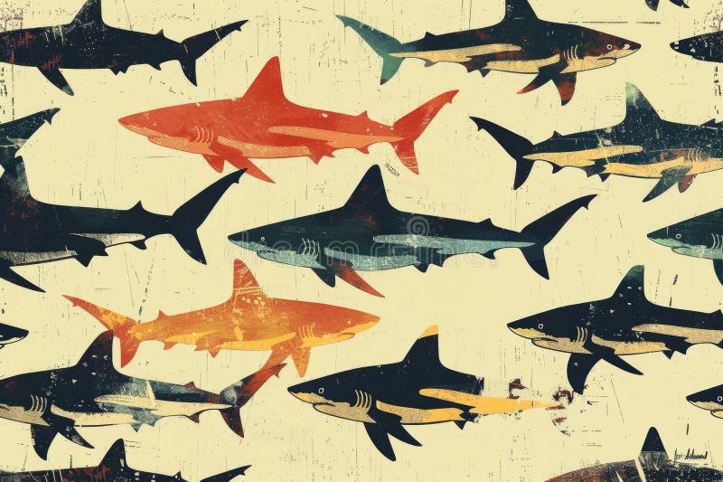 Sharks Cartoon Pattern Design. Ai Generated Stock Image - Image of ...