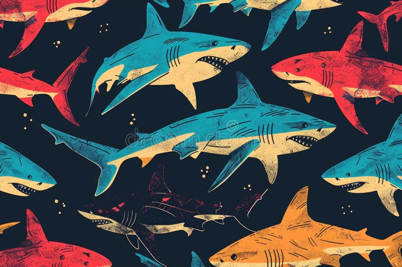 Sharks Cartoon Pattern Design. Ai Generated Stock Photo - Image of ...