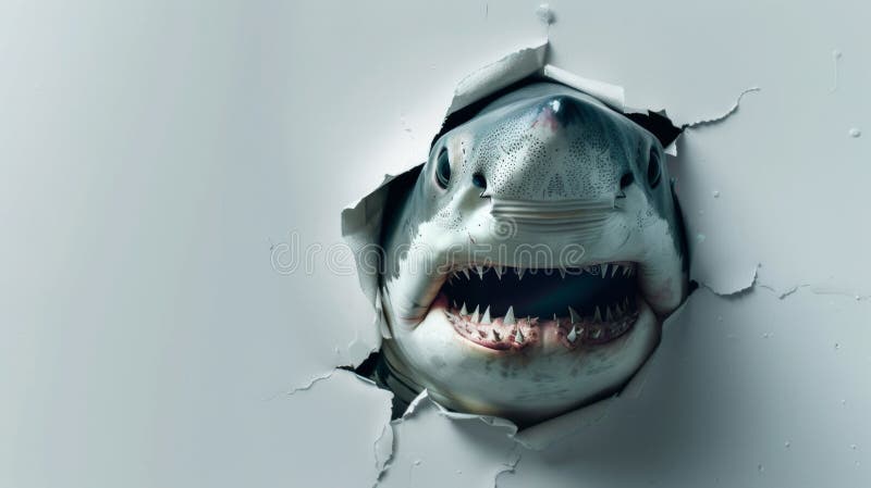 Sharks Mouth Seen through Wall Hole Stock Illustration - Illustration ...