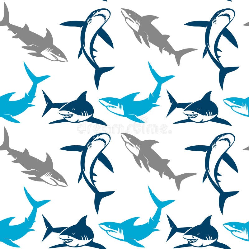 Sharks Silhouettes Seamless Pattern. Stock Vector - Illustration of ...