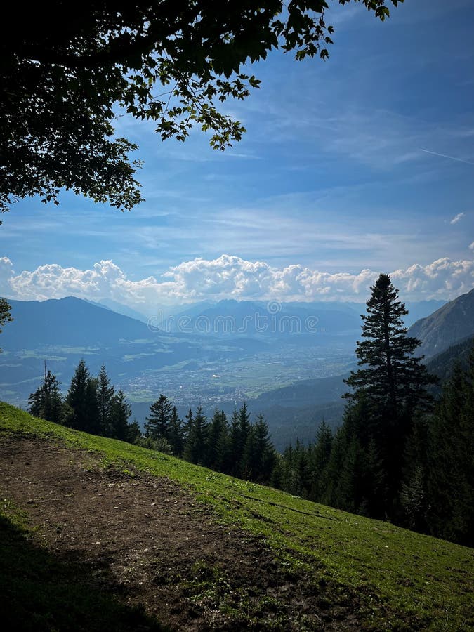 Steep Alpine Mountain with Coniferous Forest and Blue Sky Stock Photo ...
