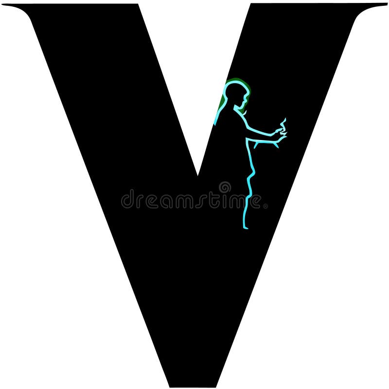 Sharp, Angular Neon Letter V Shining with Bright, Electric Colors on a ...