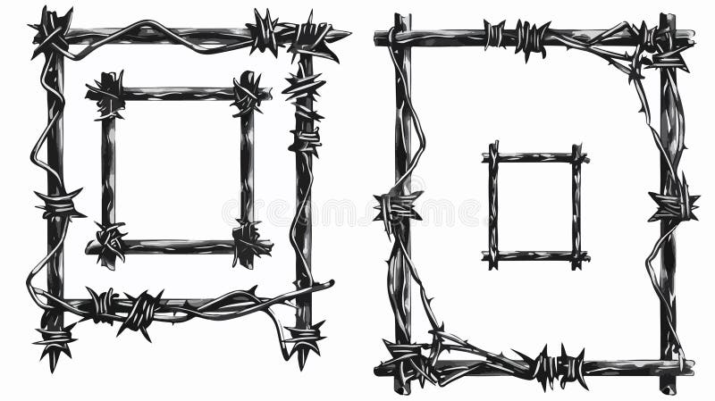 Sharp Barbed Wire Square Frames on White Background for Design Projects ...