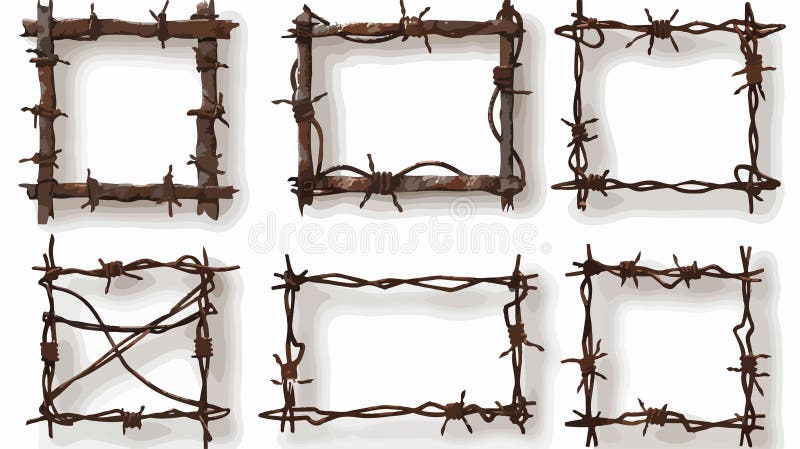 Sharp Barbed Wire Square Frames on White Background for Design Projects ...
