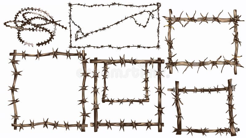 Sharp Barbed Wire Square Frames on White Background for Design Projects ...