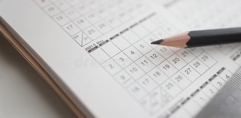 Sharp Black Pencil Lying on Calendar Closeup Stock Image - Image of ...