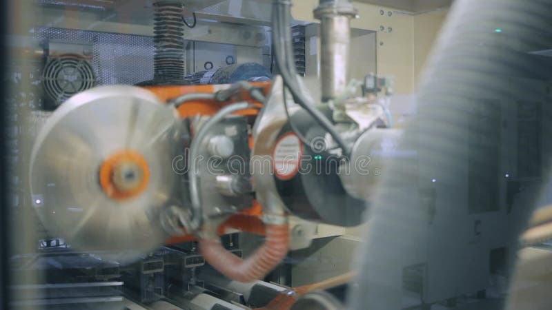 Sharp Blade Cuts Paper Rolls on Conveyor Line at Paper Mill. Stock ...