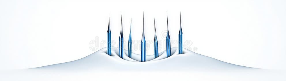 Sharp Blue Injection Needles Emerging from a Smooth White Surface in a ...