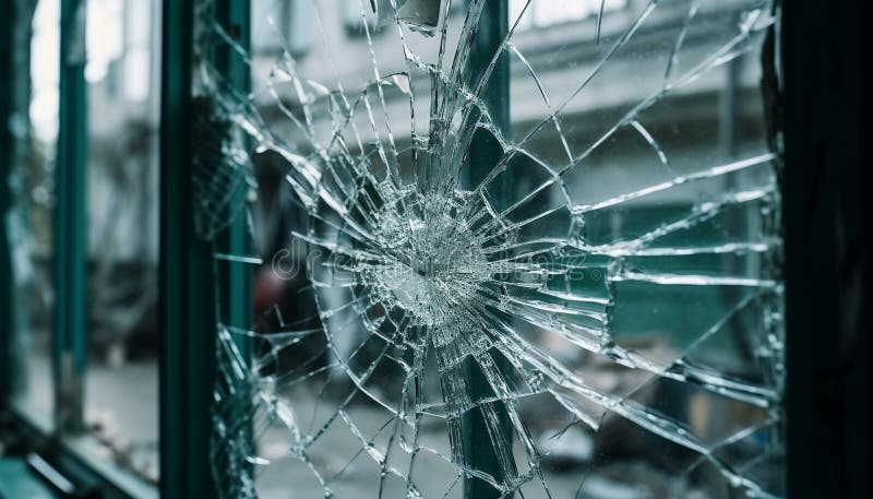 Sharp Bullet Hole in Old Shattered Glass Generated by AI Stock ...