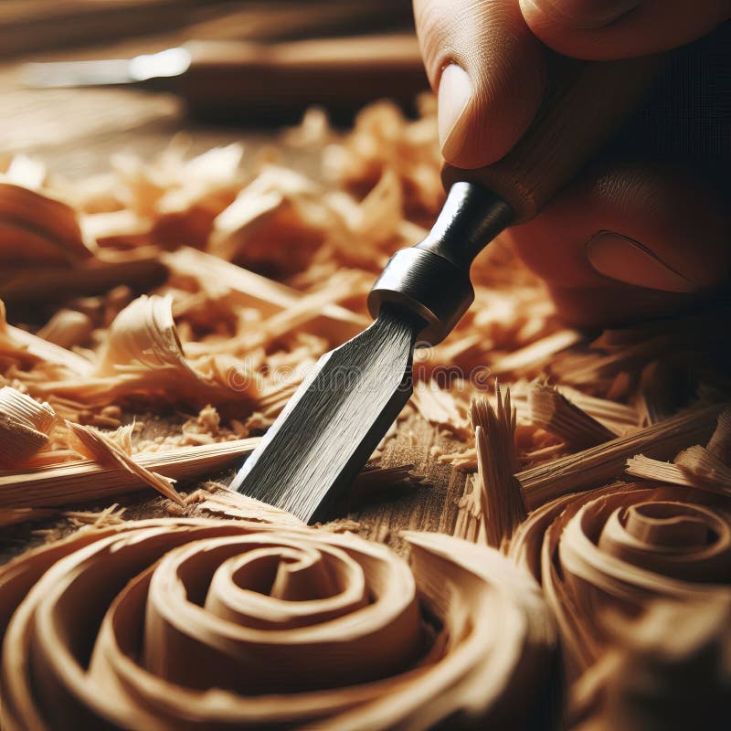 Sharp Chisel Cutting Wood Focus on the Sharp Chisel Cutting into Stock Illustration ...