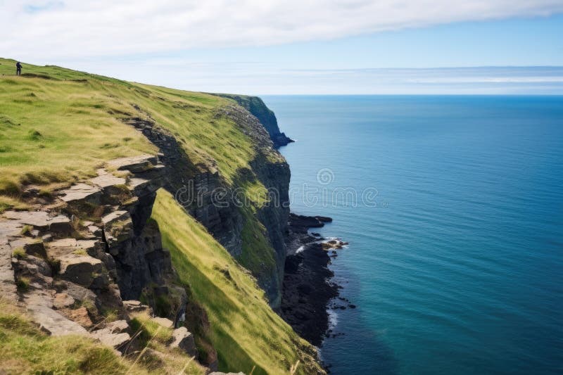 Sharp Cliff Edge Overlooking an Ocean Stock Illustration - Illustration ...