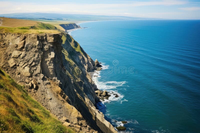 Sharp Cliff Edge Overlooking an Ocean Stock Illustration - Illustration ...