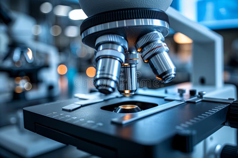 Sharp Close-up of Microscope Lenses and Stage Stock Photo - Image of ...