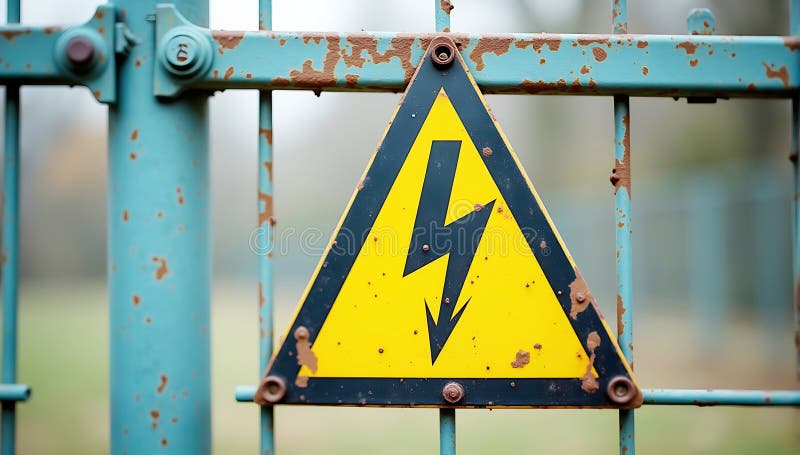 A Sharp Close-up of a Yellow Triangular Warning Sign with a Lightning ...