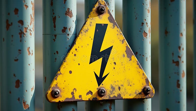 A Sharp Close-up of a Yellow Triangular Warning Sign with a Lightning ...