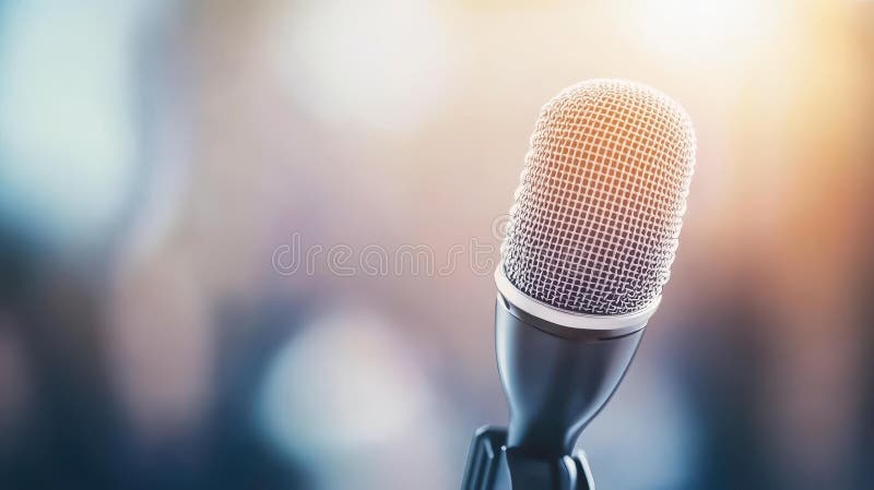 A Sharp Closeup of a Microphone Stands Out Against a Blurred Backdrop ...