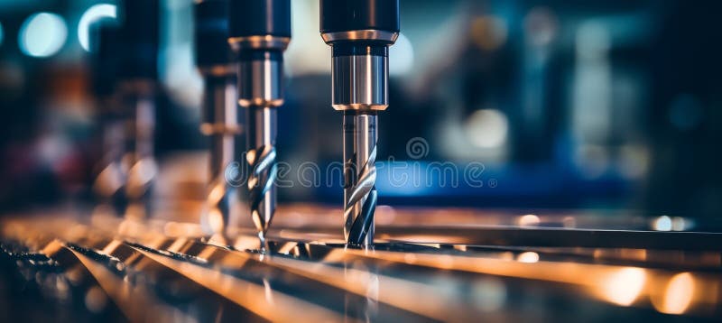 Sharp Cnc Drill Bit in Focus Against Blurred Machinery Background for ...