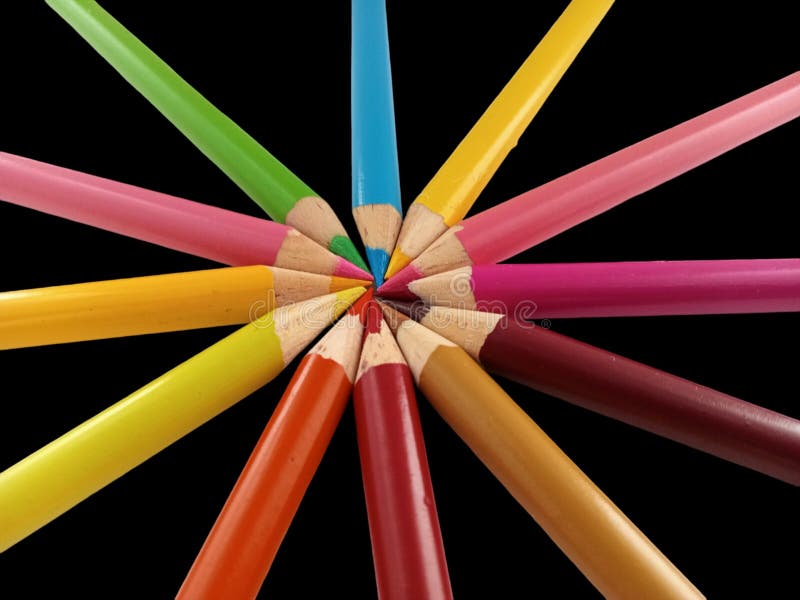 Sharp Colorful Pencil Crayons on a Black Background Editorial ...