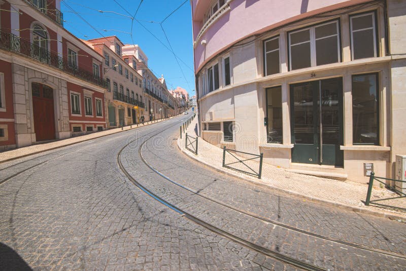 Sharp Corner of a Street with Tram Tracks.. Editorial Image - Image of ...