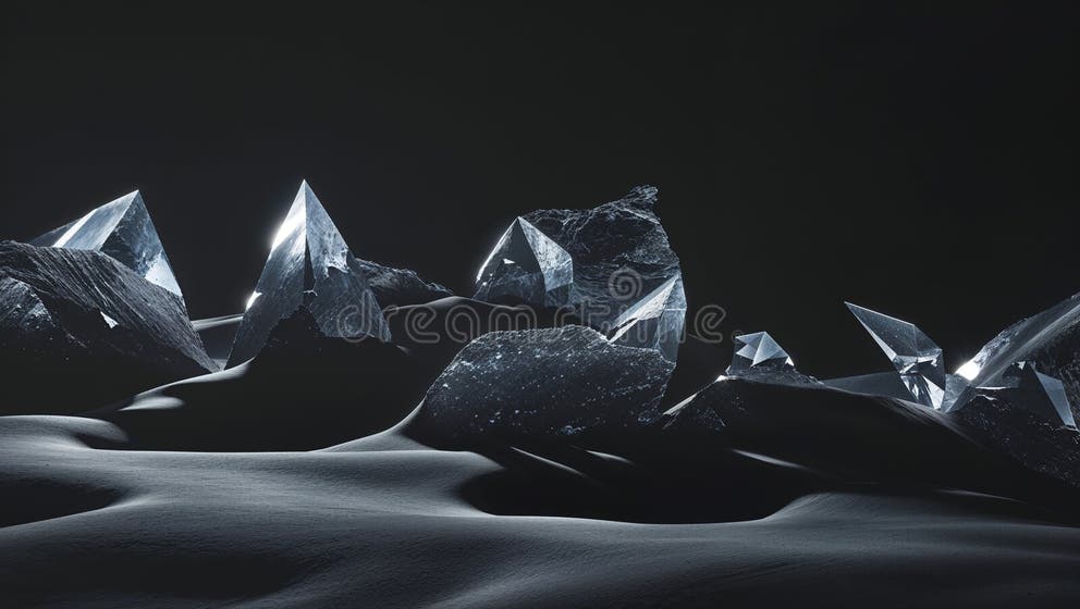 Sharp Crystal Formations Emerge from a Smooth Dark Surface, Creating a ...