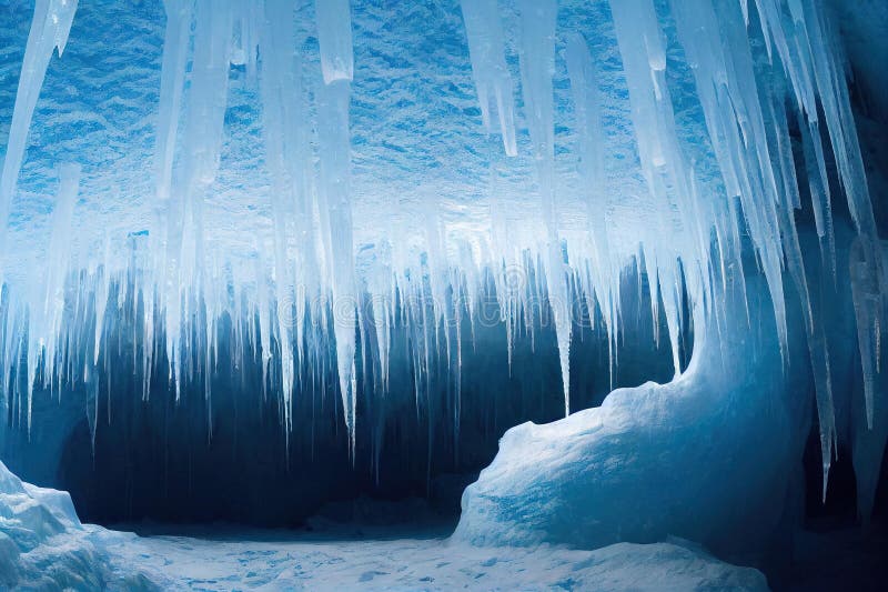 Sharp Crystal Icicles in Dark Ice Cave in Arctic. Stock Illustration ...