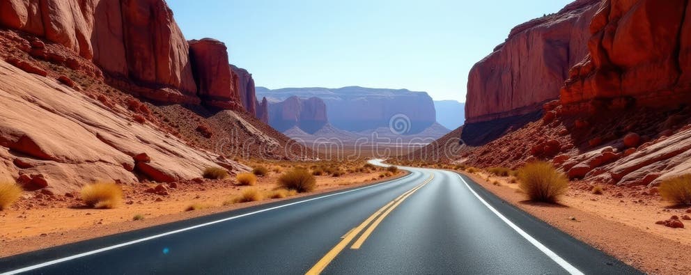 Sharp Curve of Empty Blacktop Road Against Dramatic Red Rock Cliffs ...